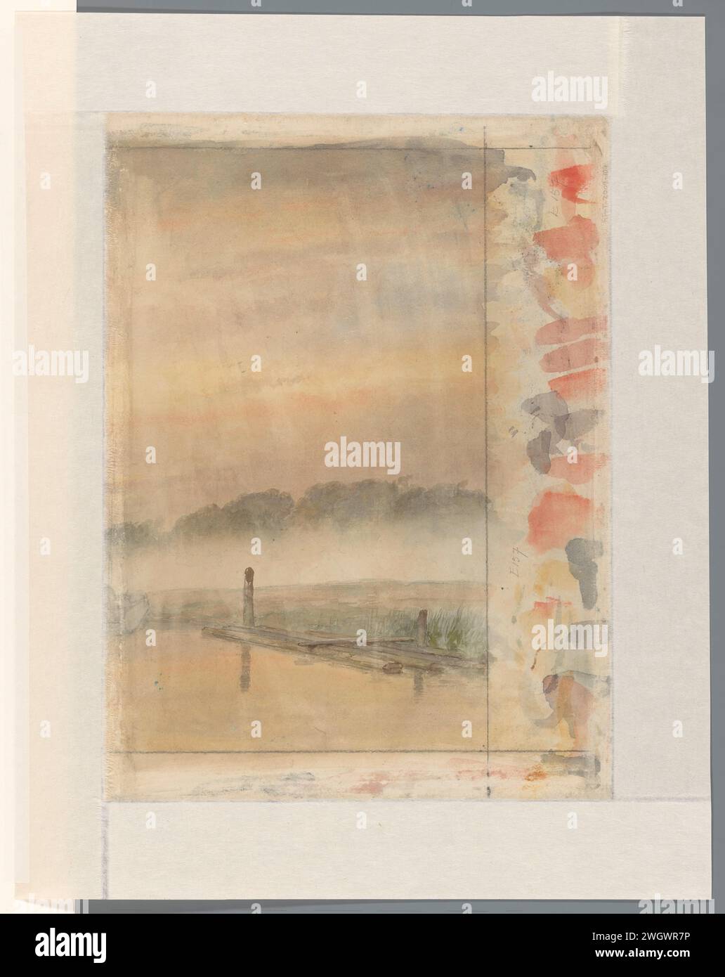 Jetty, 1797 - 1870 drawing Planning jetty in water in flat open ...