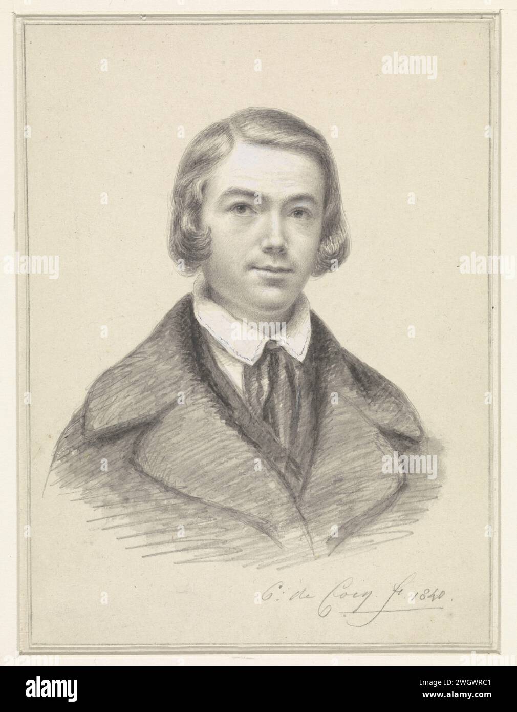 Self -portrait, Cornelis de Cocq, 1840 drawing paper. pencil brush ...