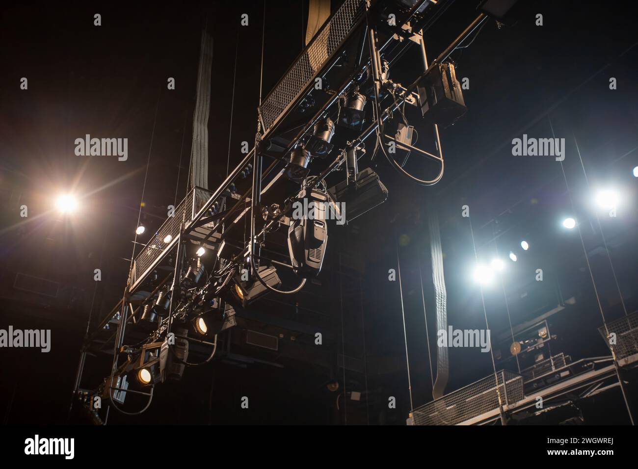 theater spotlights above the stage Stock Photo - Alamy