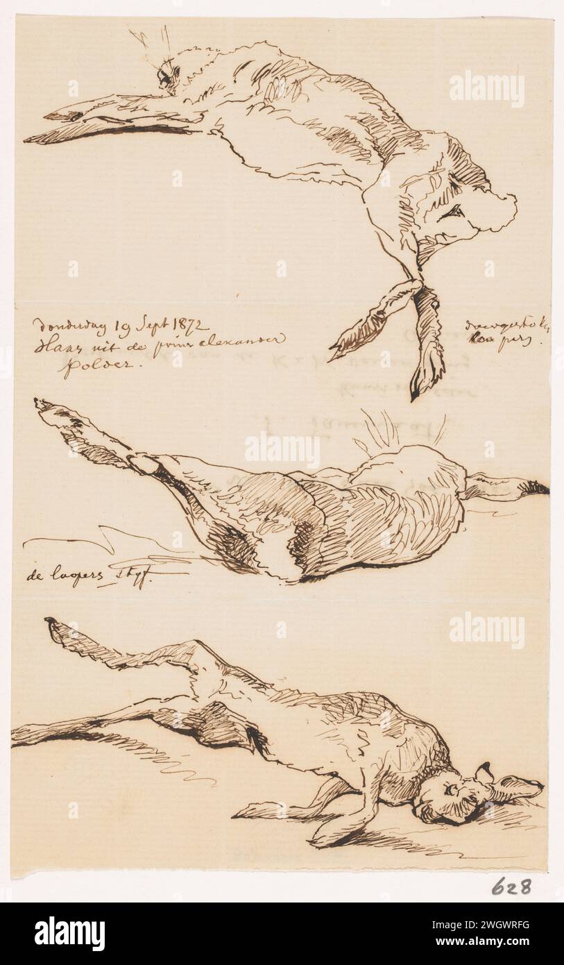 Three studies of a shot Haas, Johannes Taventrate, 1872 drawing Three ...