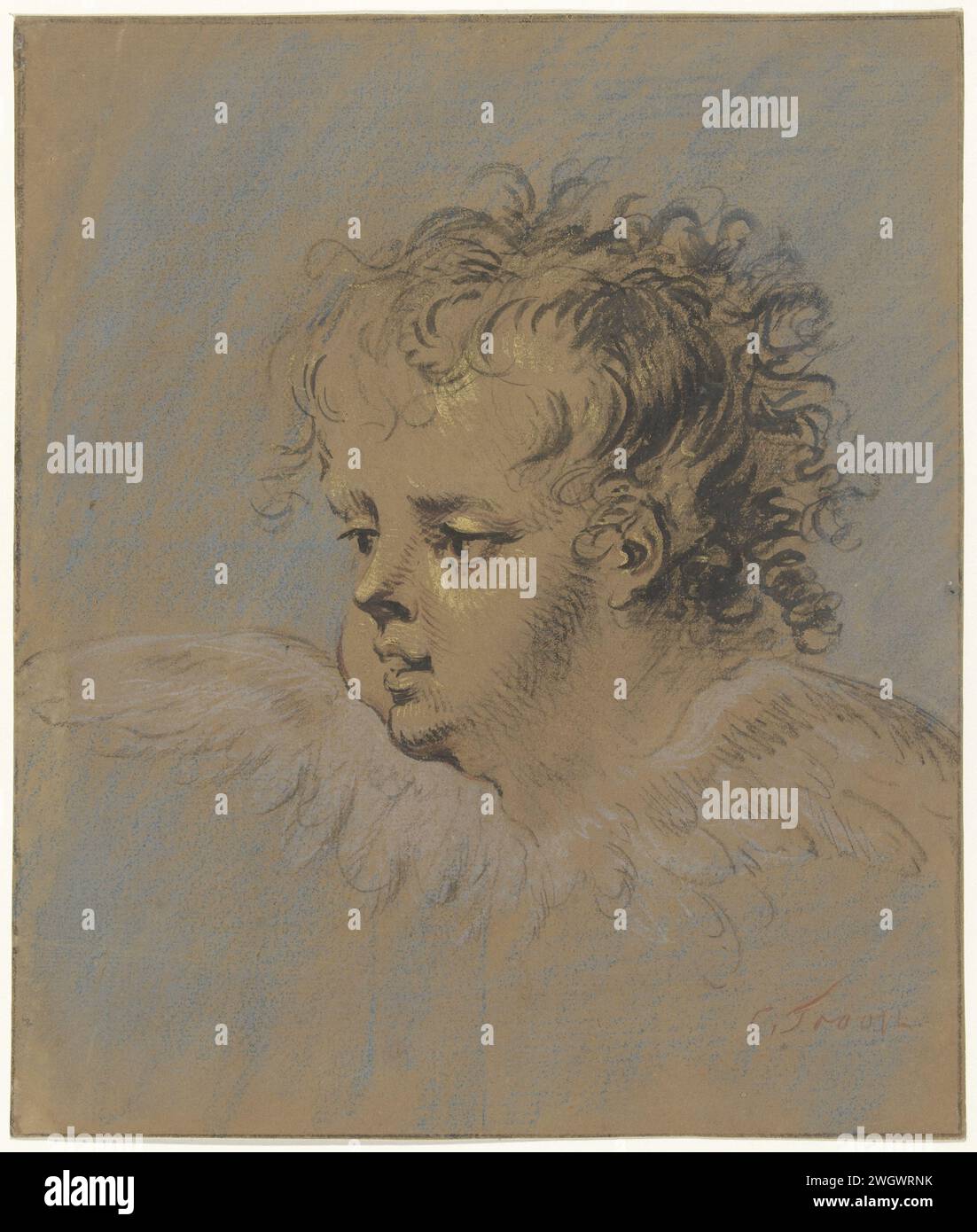 Winged Engelenkopje, Cornelis Troost, 1706 - 1750 drawing paper. chalk ...