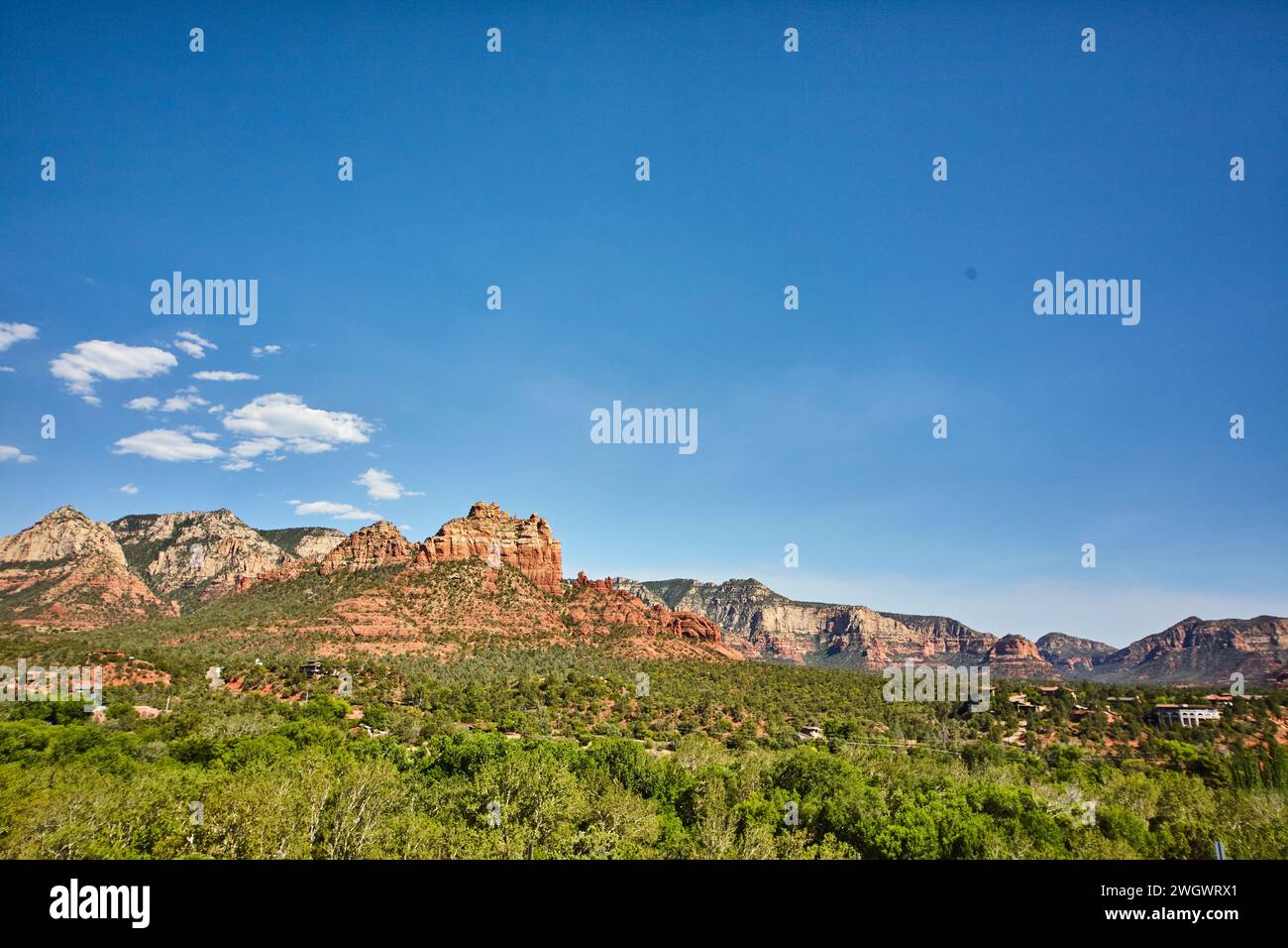 Sedona Red Rock Cliffs with Greenery and Homes, Elevated View Stock ...