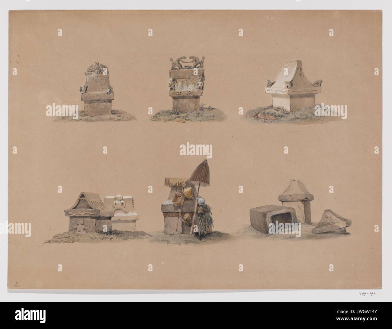 Seven Sarcophagen (Waruga), Minahasalanden, North Celebes, Adrianus Johannes Bik, c. 1821 - c ...