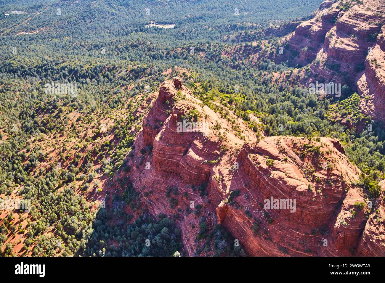 Aerial View of Red Rock Cliffs Amidst Green Forest, Sedona Stock Photo ...