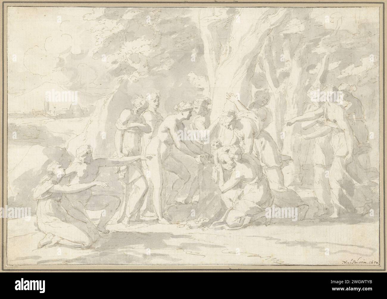 The birth of Adonis from Myrrha, Nicolas Poussin, 1650 drawing paper ...