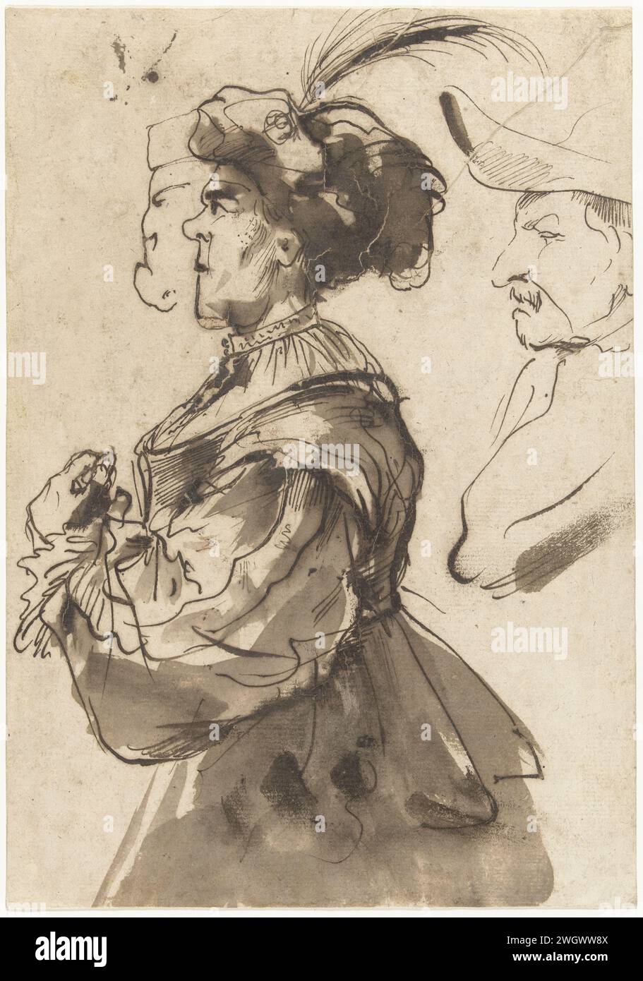 Caricature of an old, dressed woman, Pier Francesco Mola, 1622 - 1666 ...