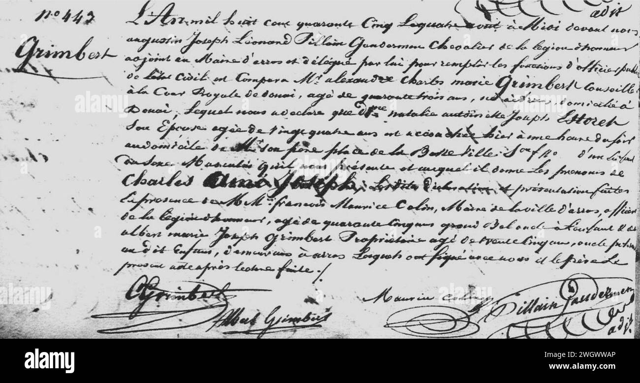 Arras - Acte de naissance de Charles Amé Joseph Grimbert, daté du 4 ...