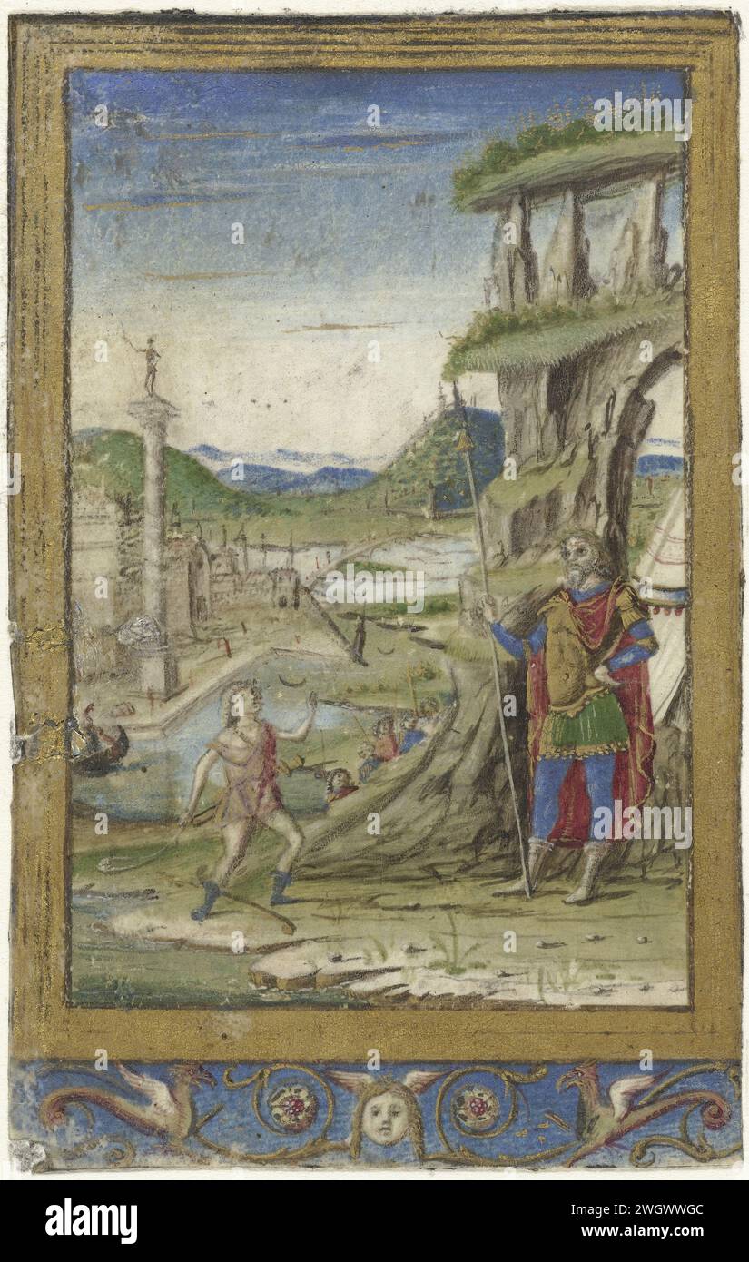 David en Goliath, anonymous, 1490 - 1550 miniature. drawing parchment ...
