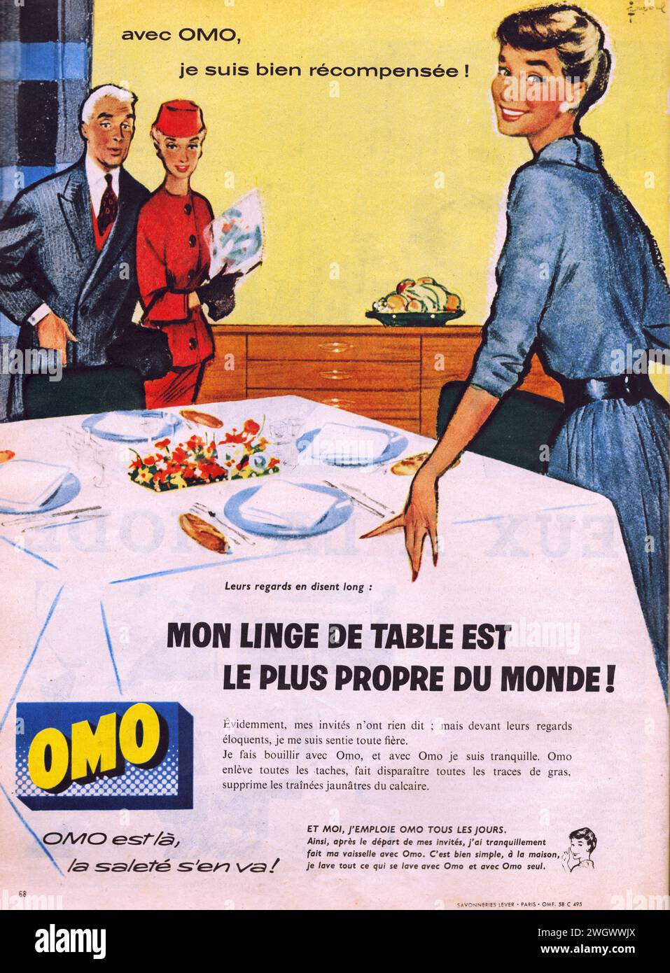 Omo washing powder vintage French commercial, woman in blue dress at ...