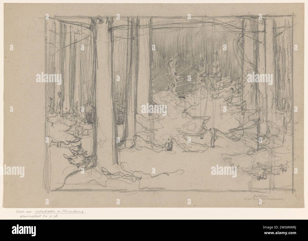 Christmas Bomenbos, Willem Wenckebach, 1898 drawing paper. pencil ...