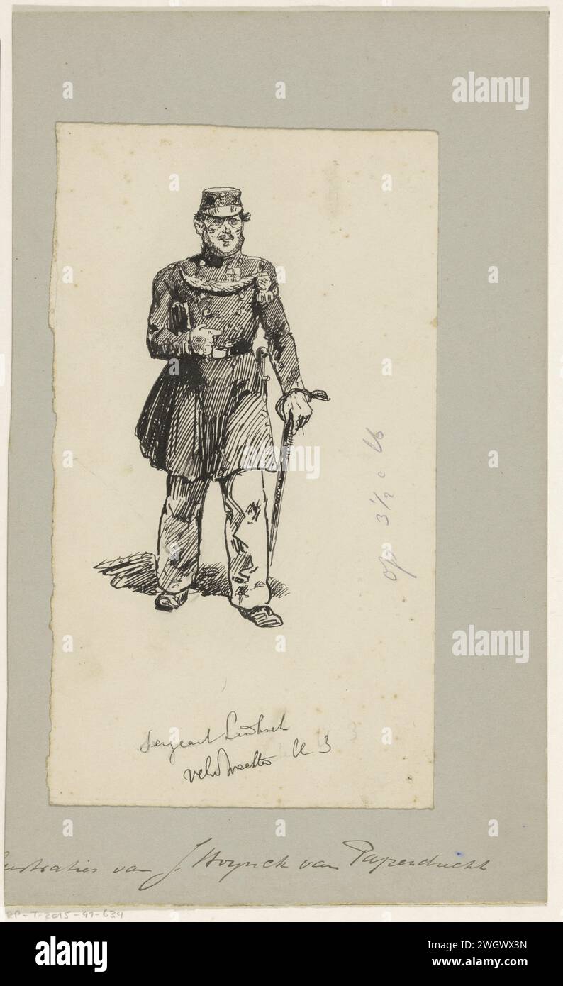 Sergeant met wandelstok, in or before 1889 drawing paper. India ink ...