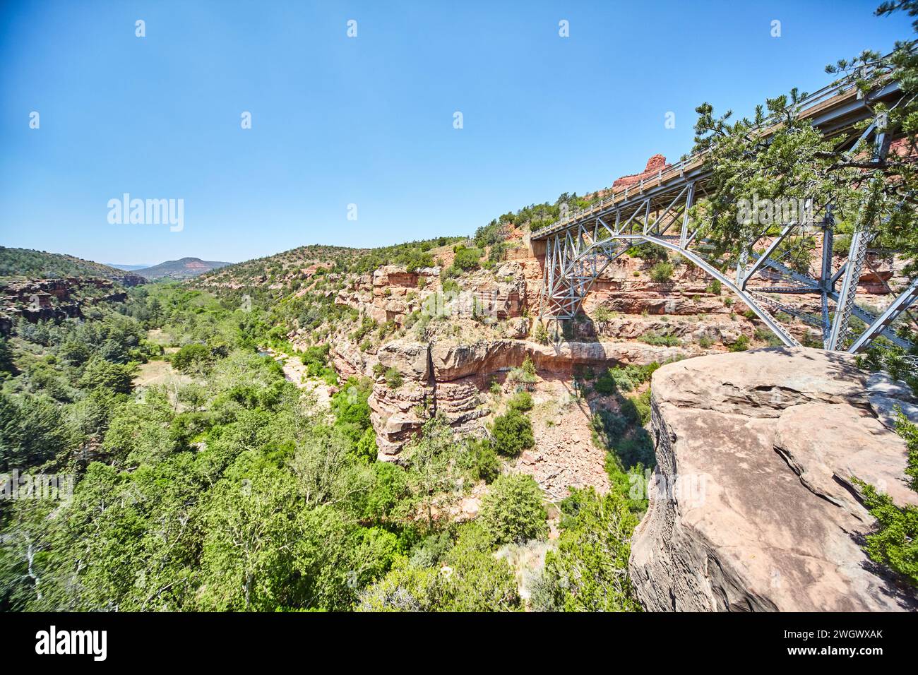 Steel Bridge Spanning Canyon in Sedona Landscape, High Angle View Stock ...