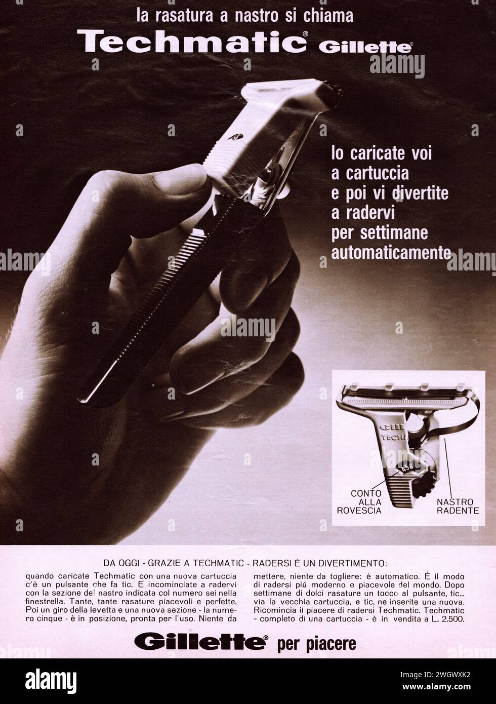 Gillette Techmatic Pubblicità di una vecchia rivista in italiano Stock ...