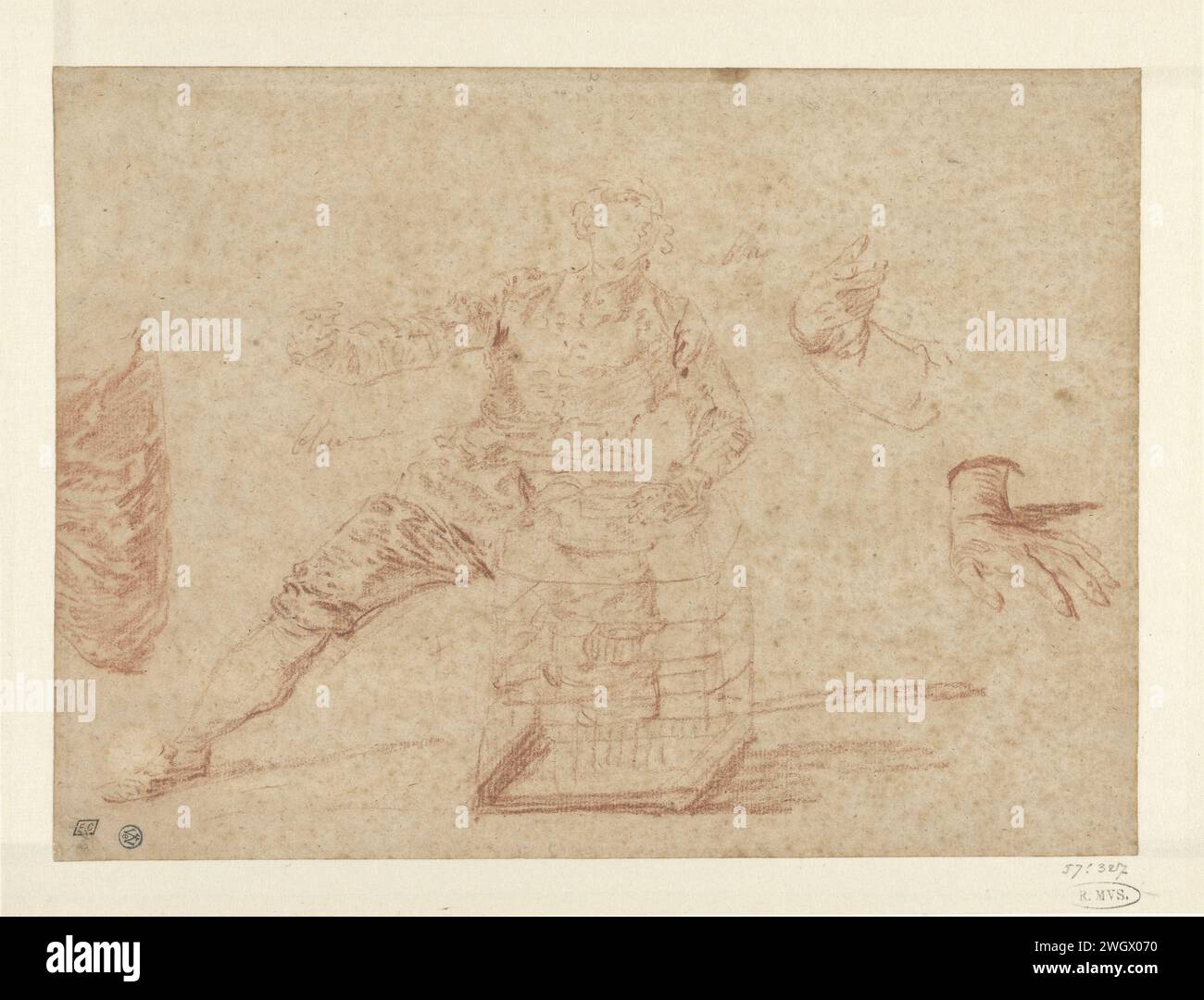 Sketches of a man, two hands and a piece of drapery, Nicolas Lancet ...