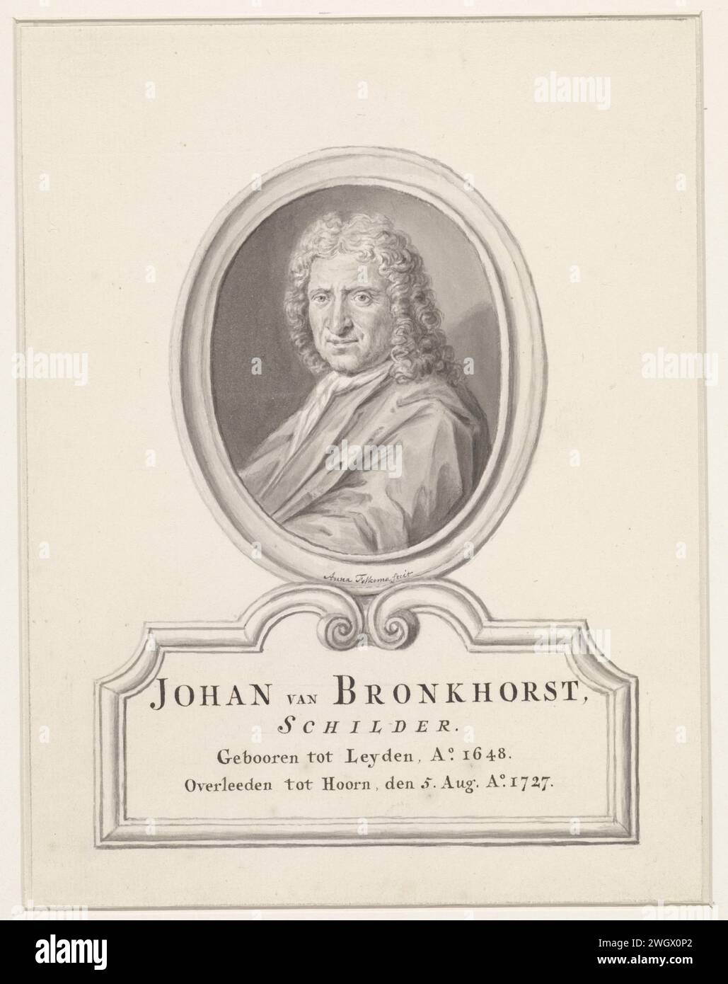 Portrayed van Johannes Bronkhorst, Anna Folkema, 1705 - 1768 drawing ...