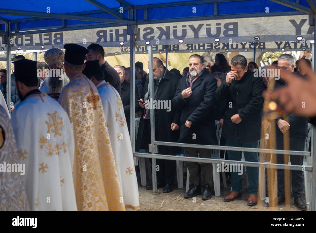 Hatay, Turkey. 06th Feb, 2024. The priests chant in Turkish, Arabic and ...