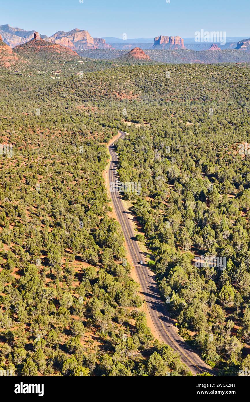 Aerial Scenic Road Through Sedona Forest and Red Rocks Stock Photo - Alamy