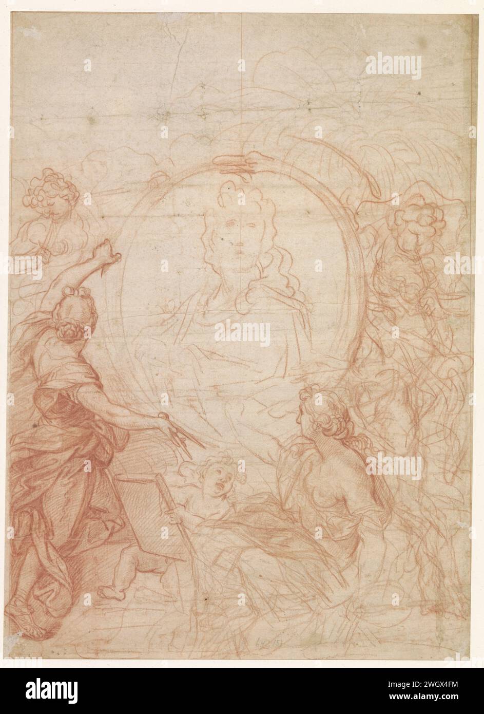Design for a portrait surrounded by a snake, Charles Le Brun, 1629 ...