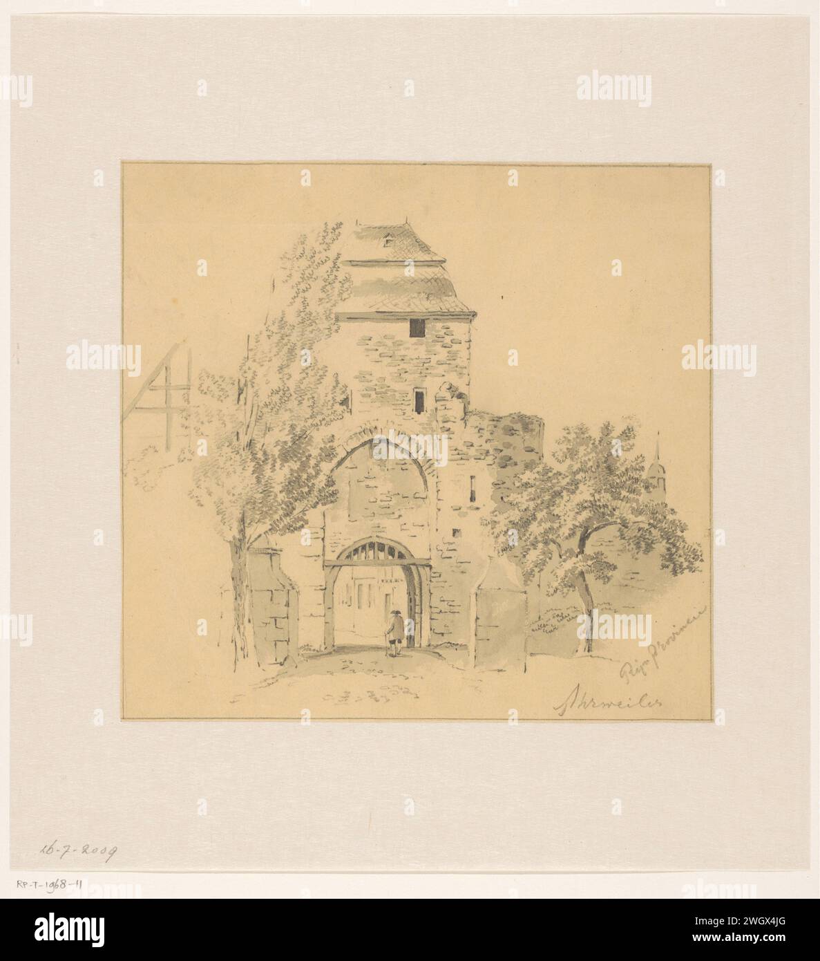 Poort in Ahrweiler, Jan Struiding, 1837 - 1903 drawing paper. chalk ...