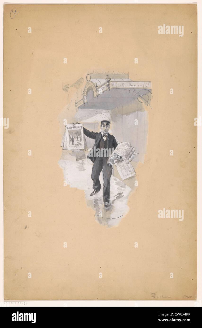 Young Dagblad deliverer, Anonymous, 1876 - c. 1900 drawing Young seller ...