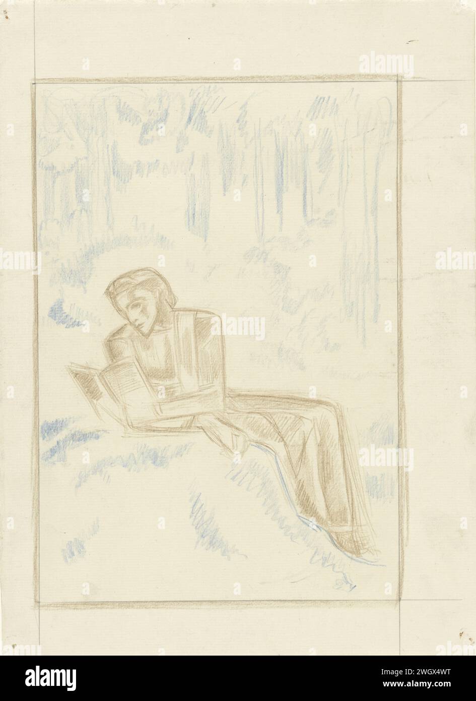 Reading woman in a forest landscape, Richard Nicolaüs Roland Holst ...
