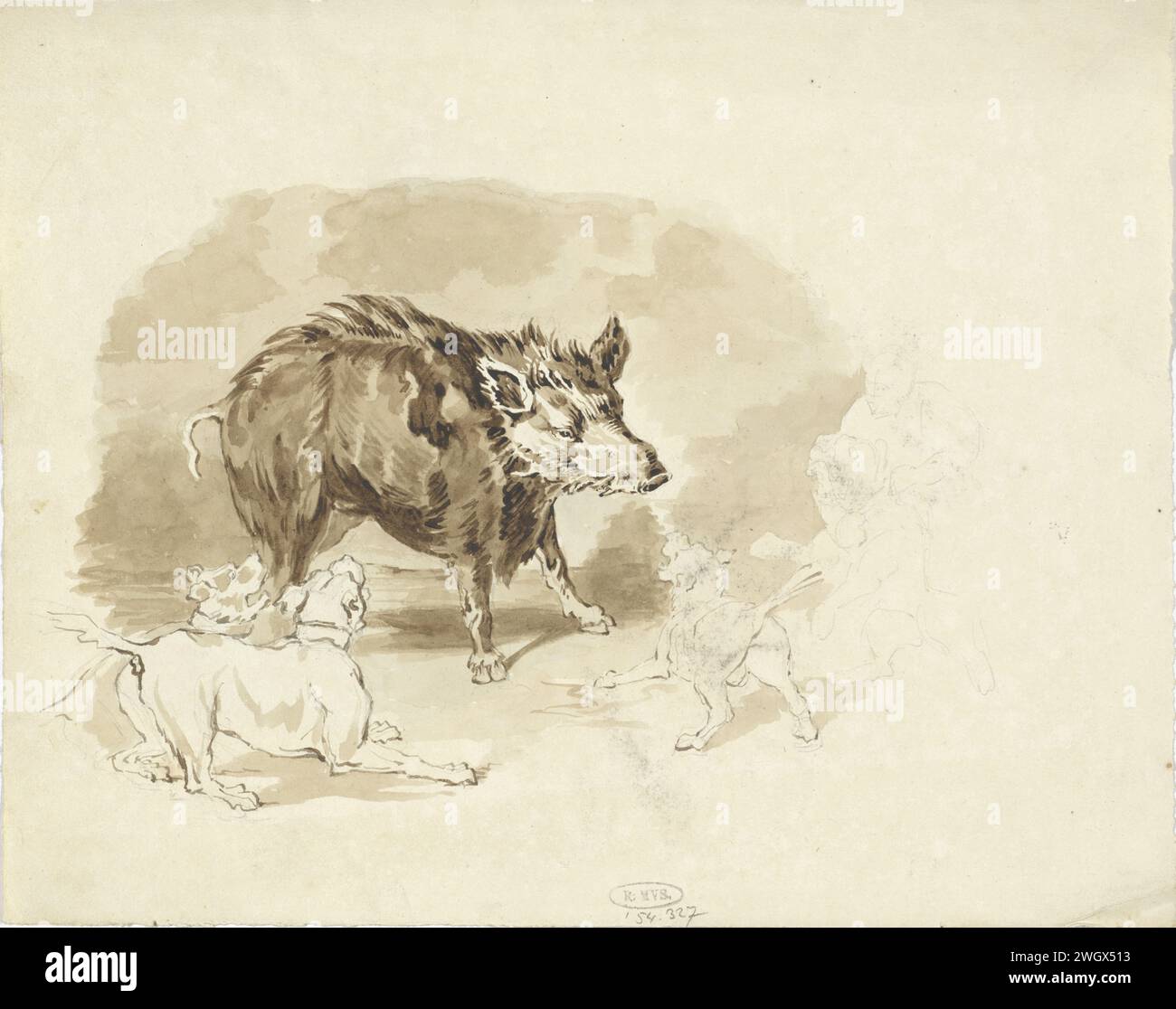 Wild boar attacked by hunting dogs, Pieter van Loon, 1811 - 1873 ...