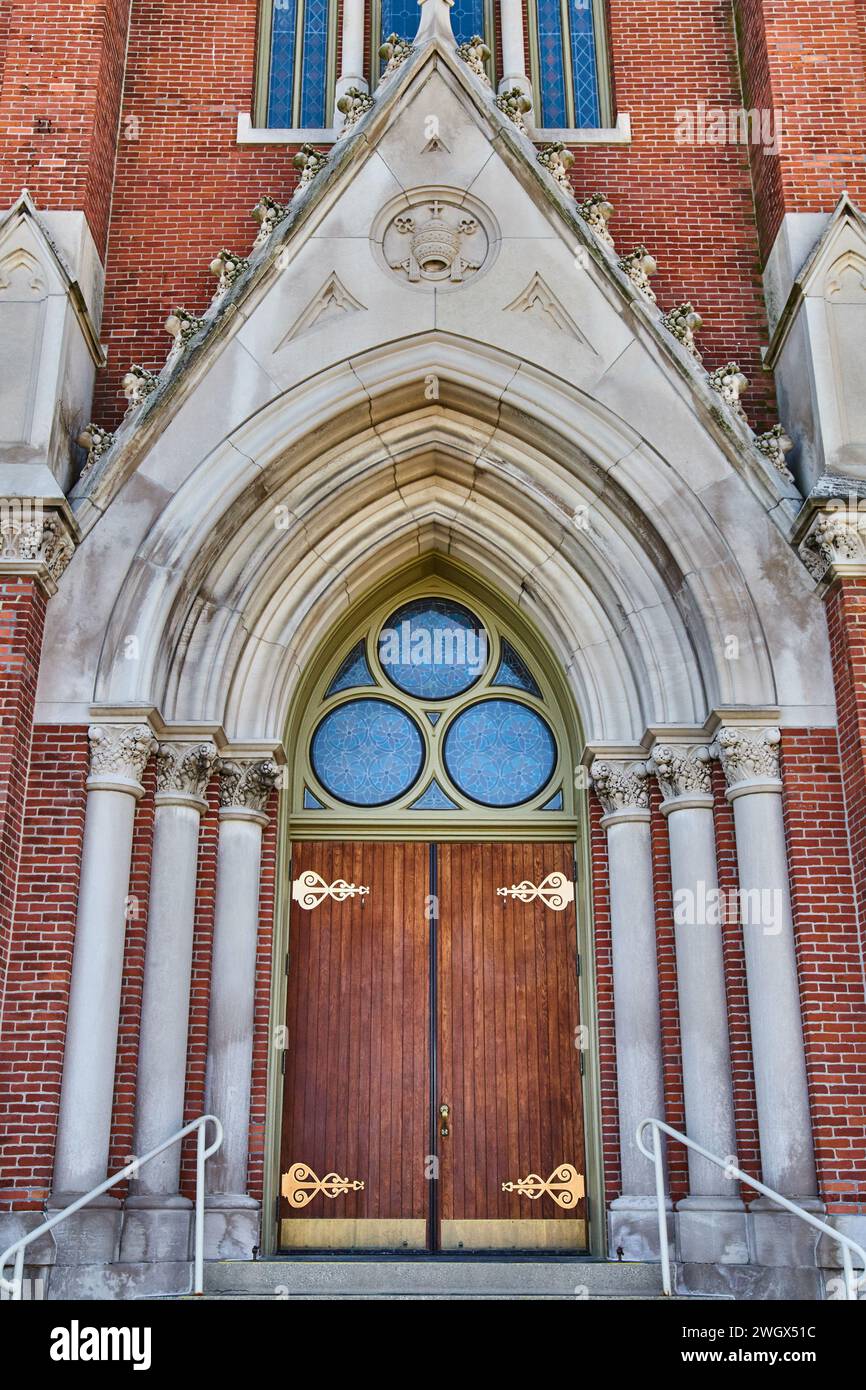 Gothic Church Entrance with Stained Glass and Stone Columns Stock Photo ...
