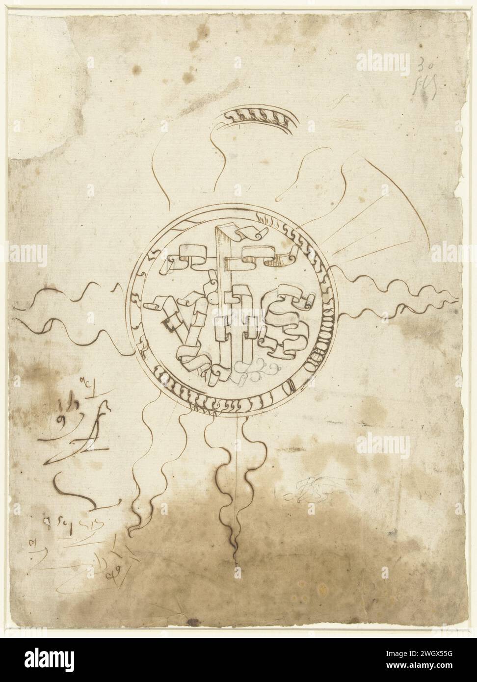 Christ monogram in a jet wreath, Anonymous, 1500 - 1520 drawing ...