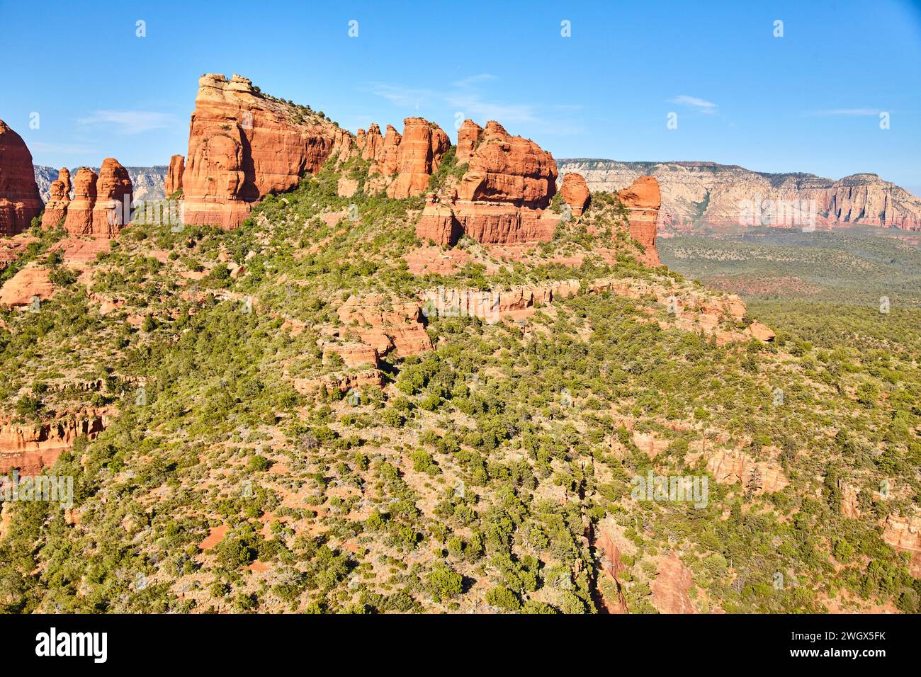 Aerial View of Sedona Red Rock Cliffs with Lush Greenery Stock Photo ...