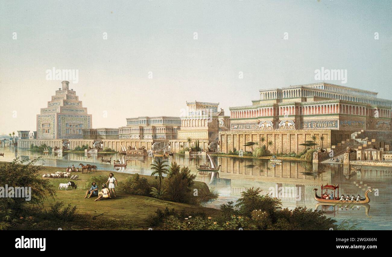 Artist’s impression of Assyrian palaces from The Monuments of Nineveh ...