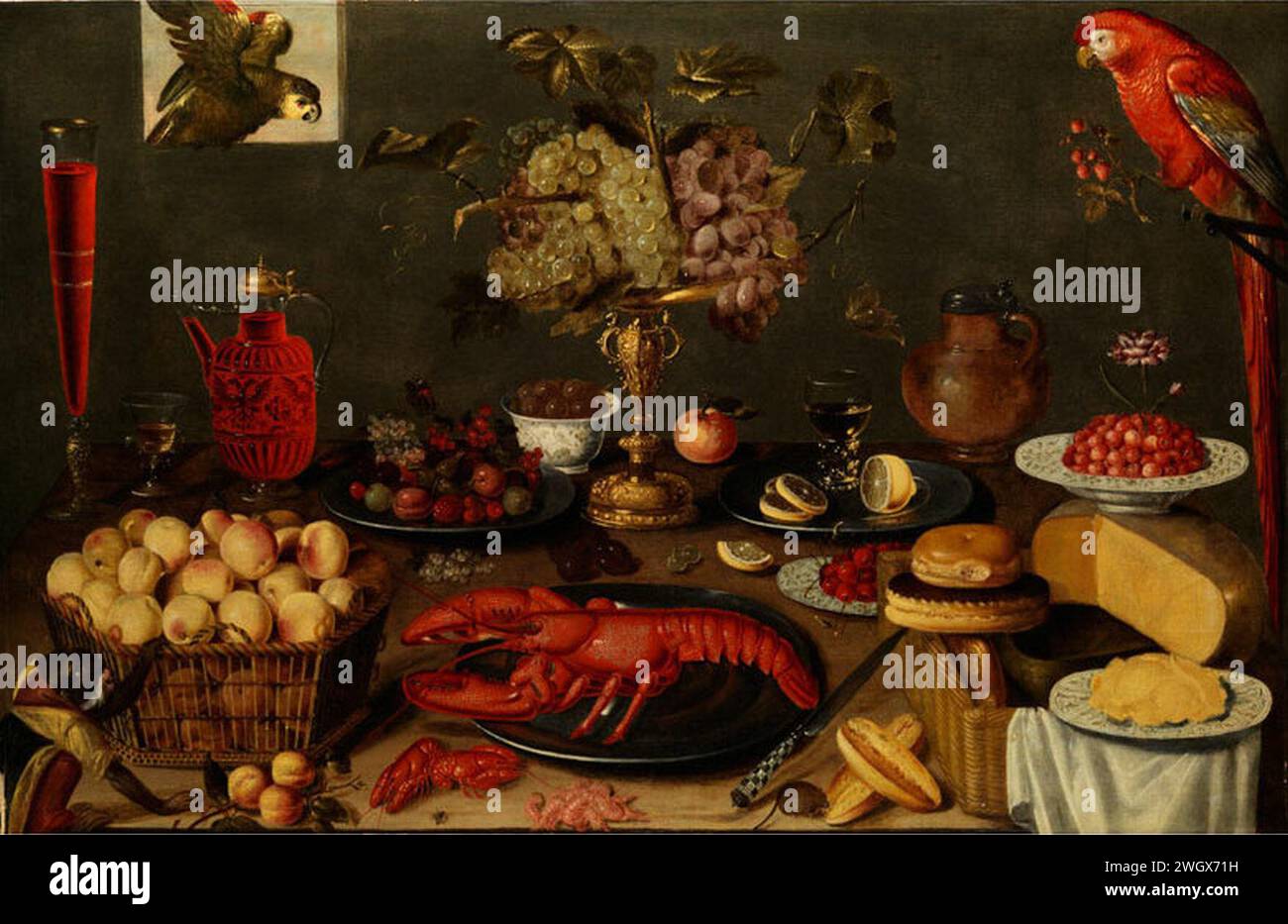 Artus Claessens - Large still life with lobster and parrot Stock Photo ...