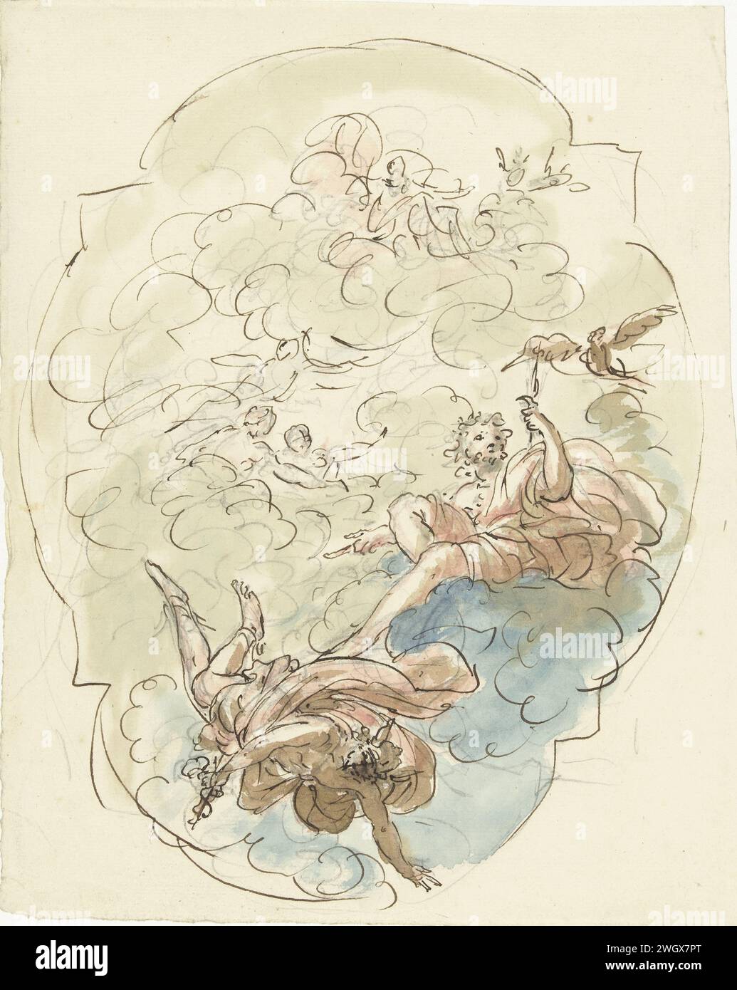 Design for a ceiling painting with Jupiter and Mercury, Elias van ...