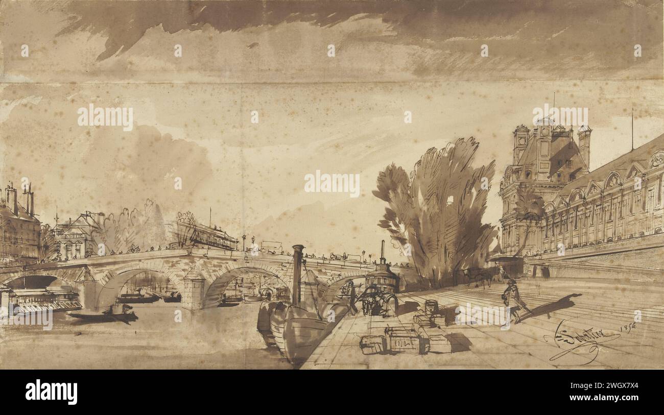 The Seine and the Pont Royal; On the right the Pavillon de Flore and a ...
