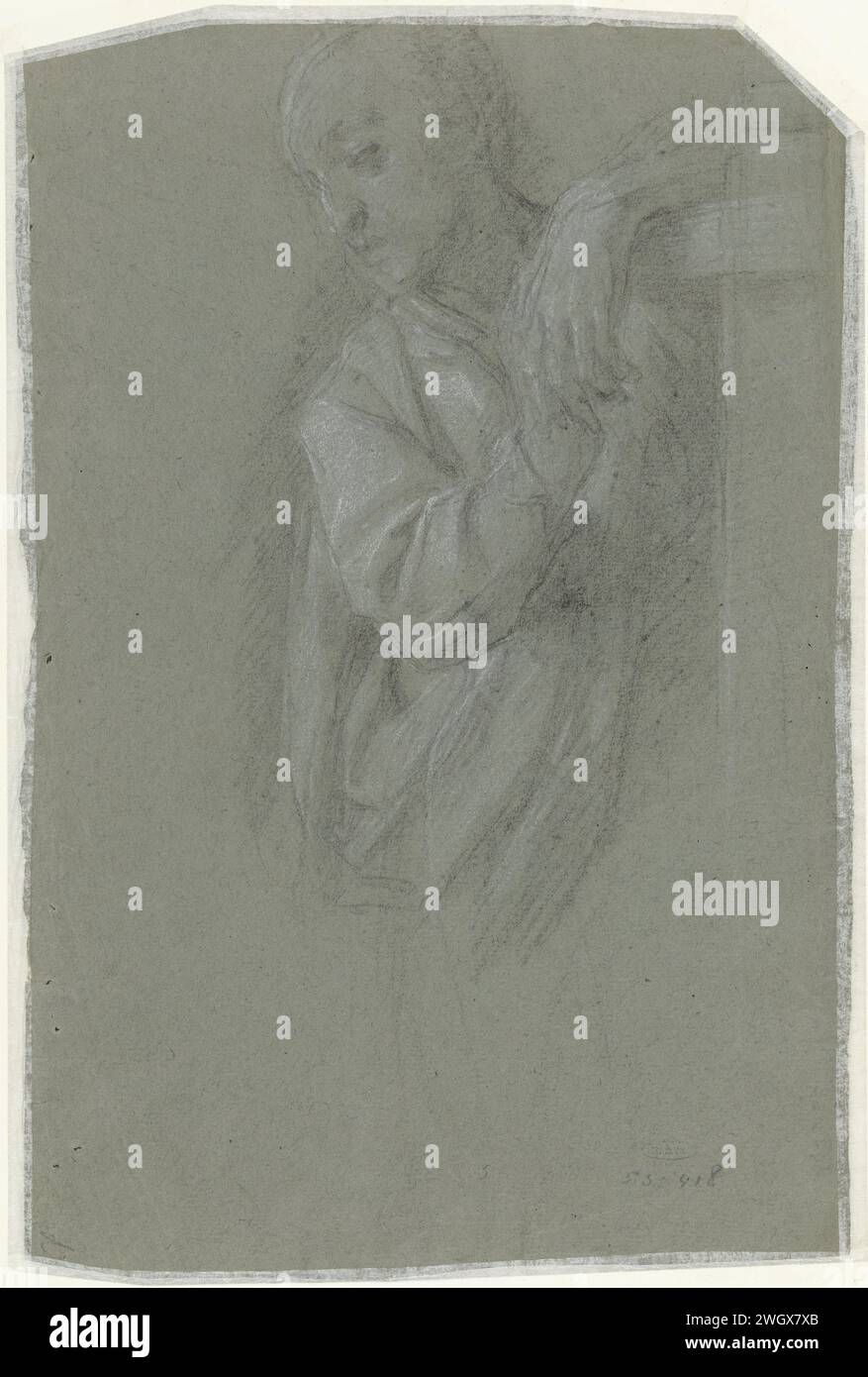 Leaning figure, Anonymous, 1600 - 1699 drawing Verona paper. chalk ...