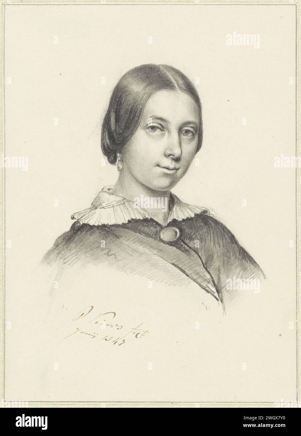 Portrait of the artist Maria Vos, Petrus Kiers, 1847 drawing paper ...