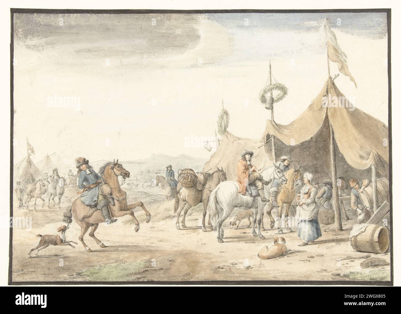 Army camp with horsemen, Jan Vincentz. van der Vinne, 1673 - 1721 ...