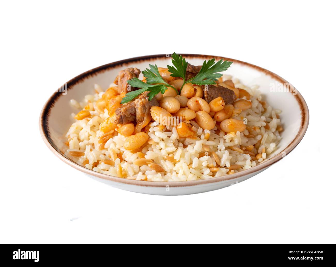 Traditional Turkish cuisine. Kuru Fasulye . Haricot Beans, rice and ...