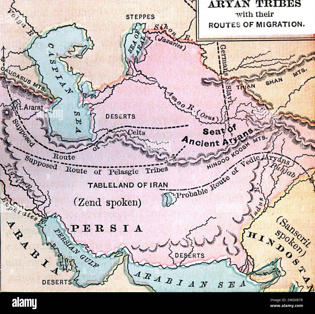 Aryan Tribes Original Home and migration routes Stock Photo - Alamy