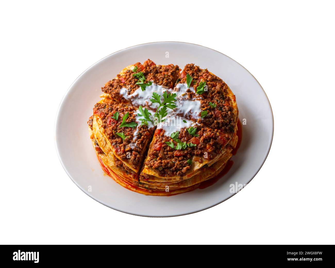 Turkish Food Kayseri Yaglama with Minced Meat, Yogurt and Tomato Paste ...