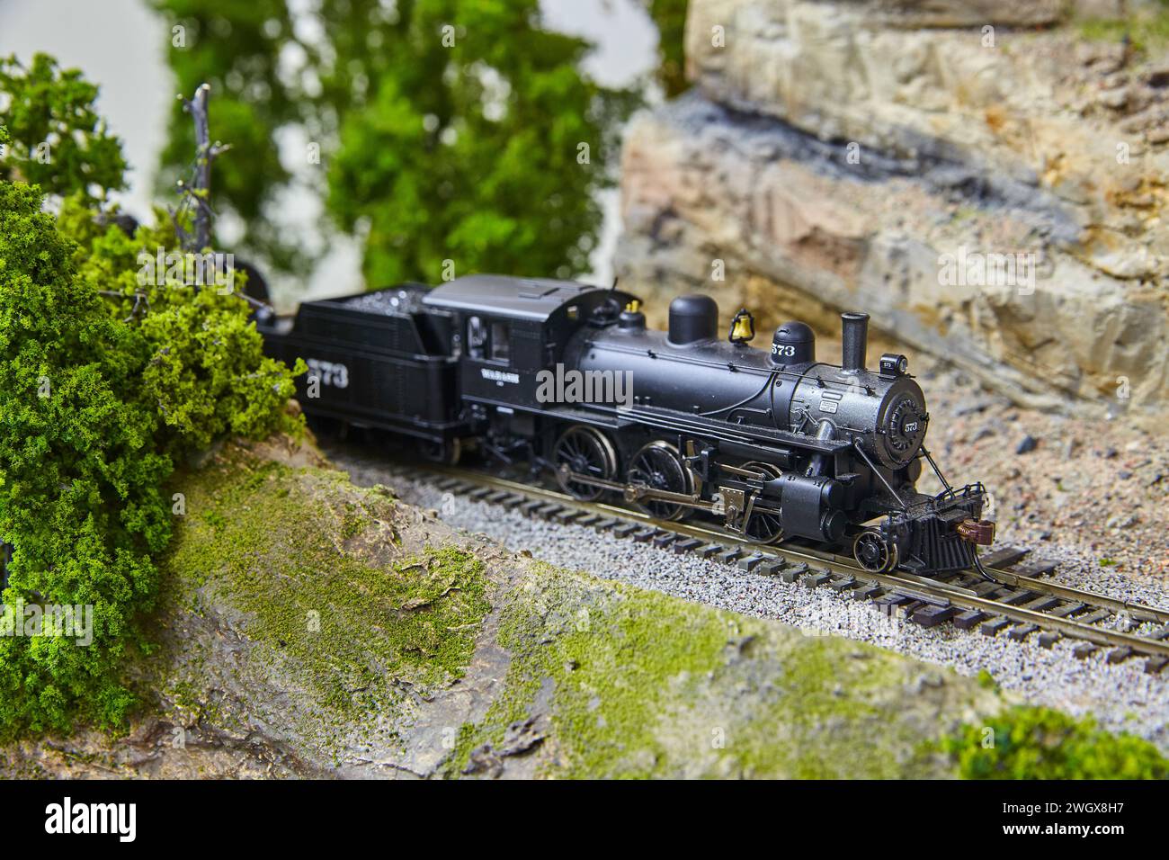Classic Steam Locomotive Model in Miniature Landscape Stock Photo - Alamy