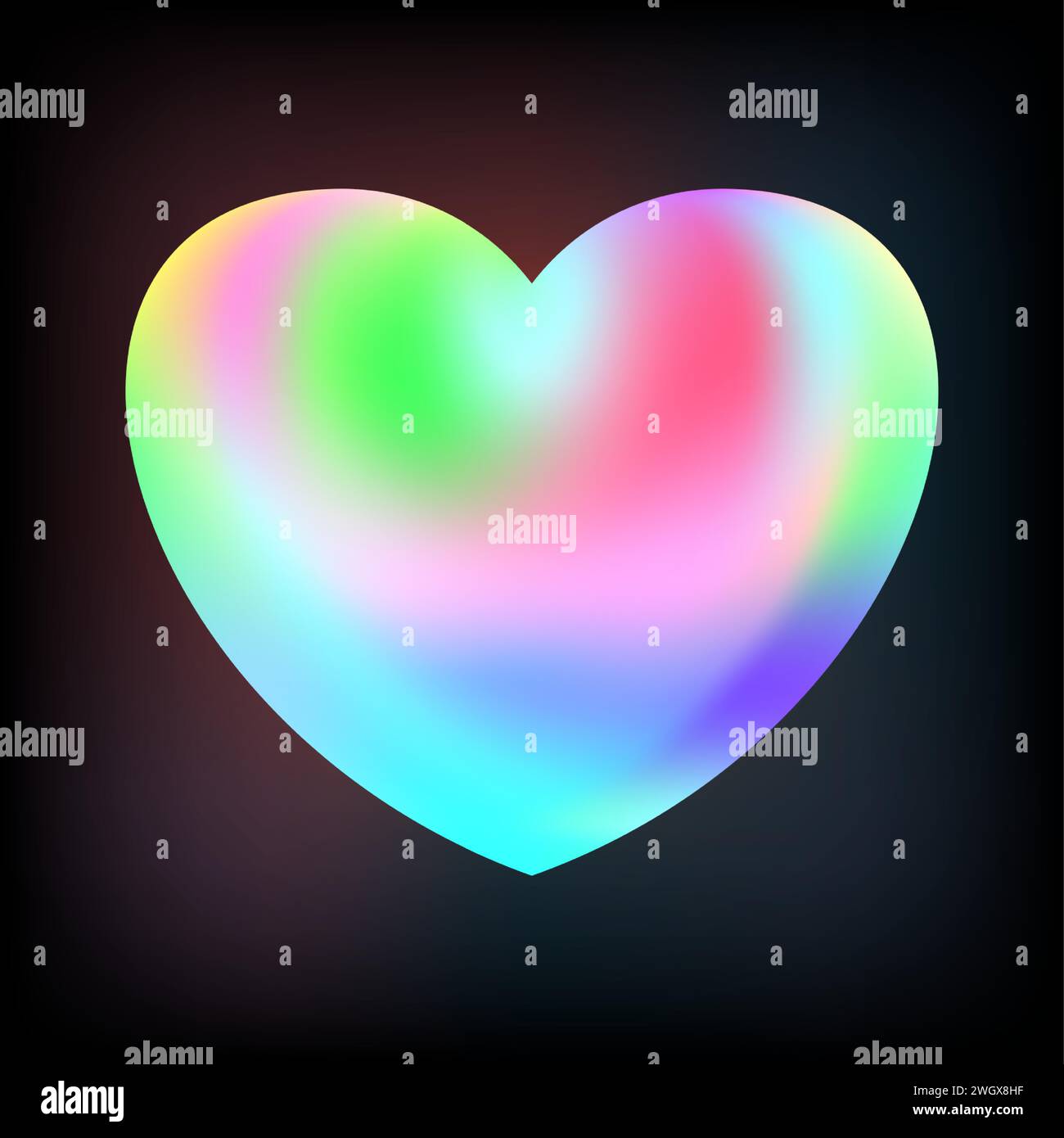 Holographic heart. Fluid liquid chrome heart shape. 3d y2k Stock Vector ...