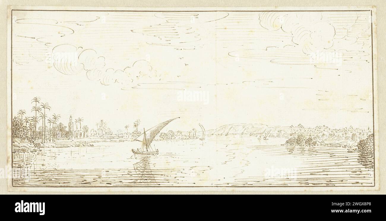 Wide view of the Nile, Johan Teyler, 1679 - 1683 drawing paper. ink pen ...