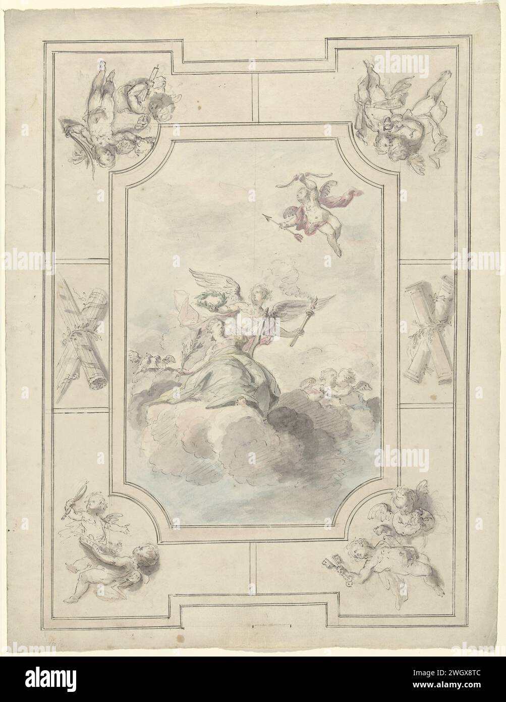 Design for a ceiling painting with allegory on Vrede, Dionys van ...