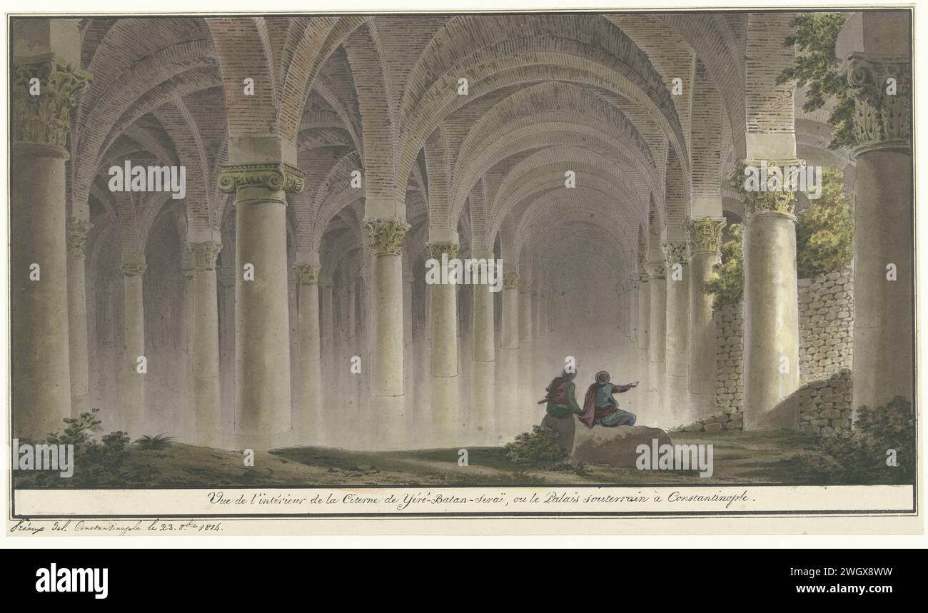 Interior in Constantinople, Michel François Preaulx, 1814 drawing paper ...