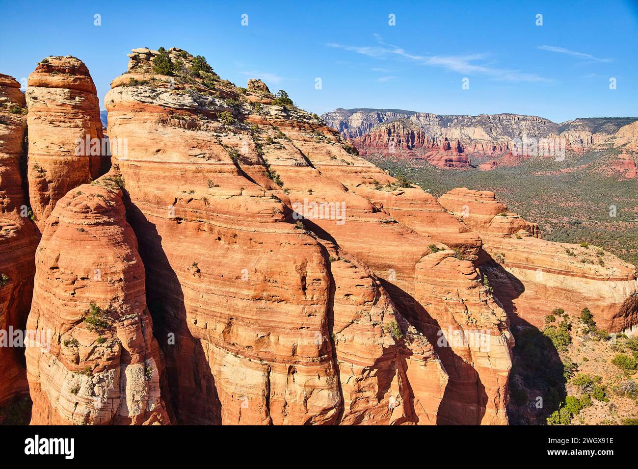 Aerial View of Sedona Red Rock Spires and Lush Desert Greenery Stock ...
