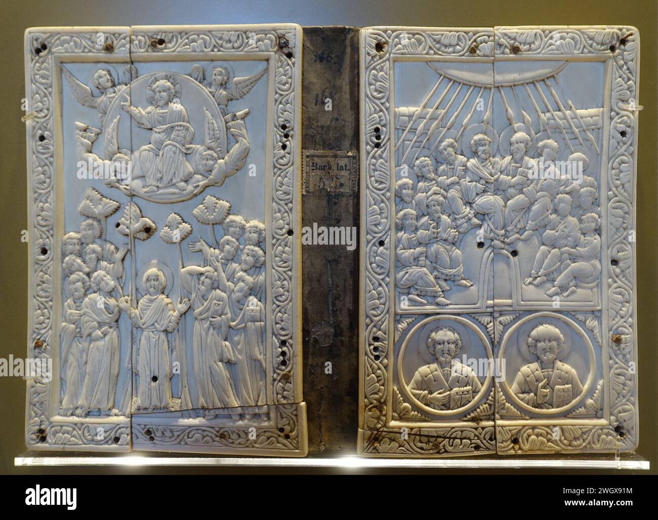 Ascension (left) and Pentecost with holy bishops (right), codex covers ...