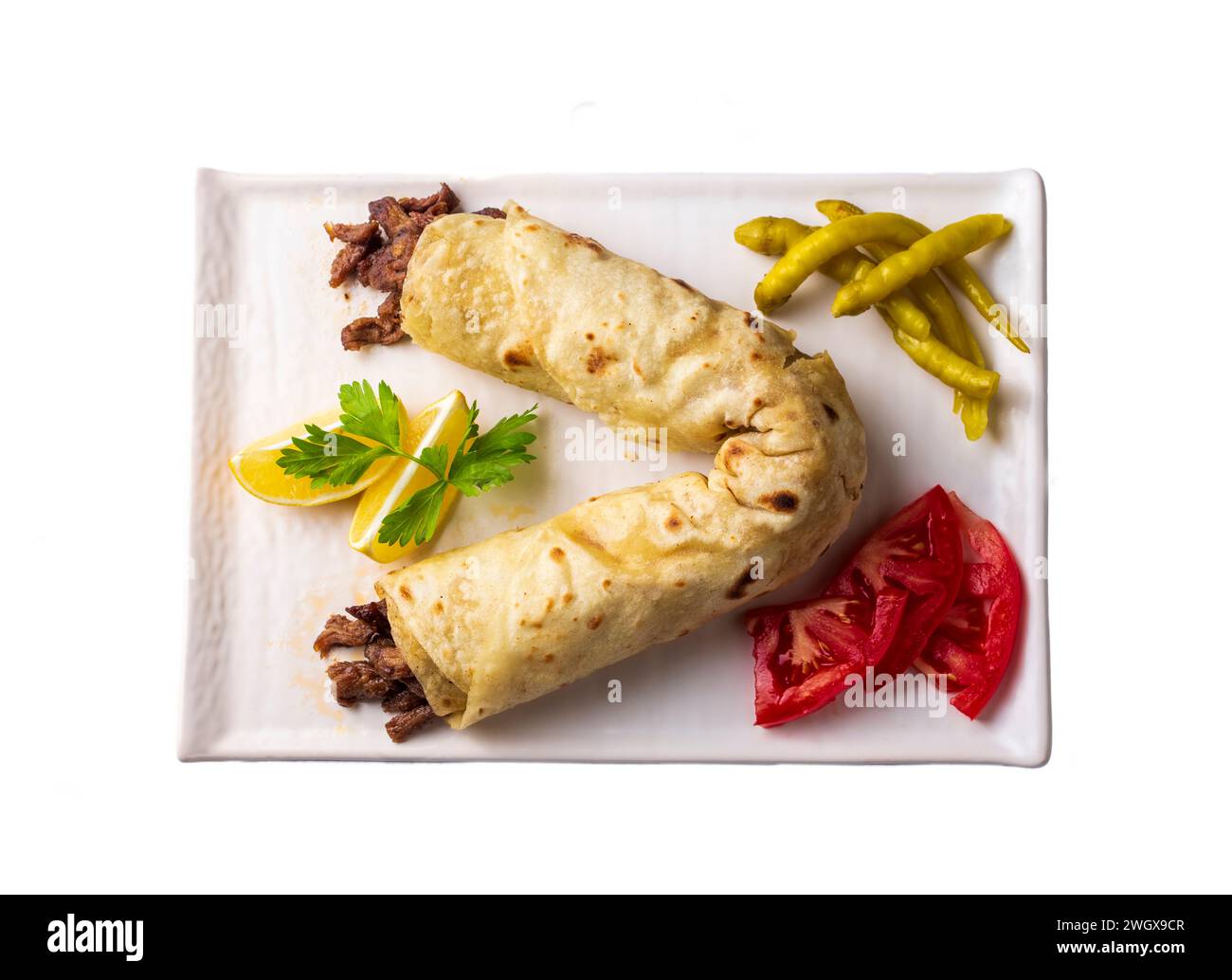 Delicious turkish kebab tantuni. Mersin tantuni durum Stock Photo - Alamy
