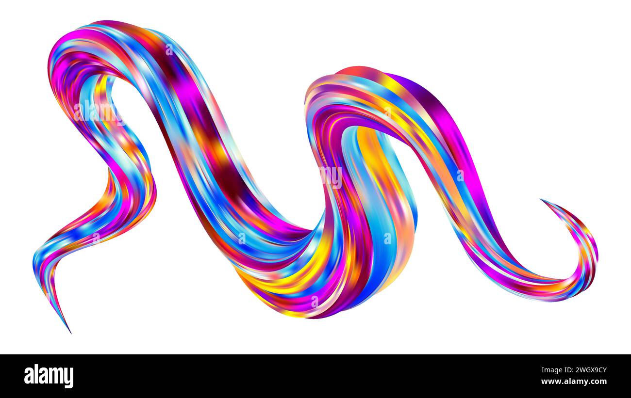 3D twisted iridescent line. Intertwined abstract liquid geometric shapes Stock Vector Image ...