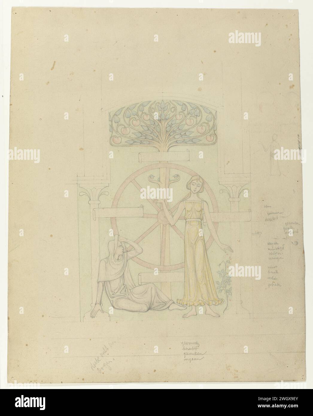 Fortuna and the wheel of Fortuin, Antoon Derkinderen, c. 1869 - c. 1925 ...