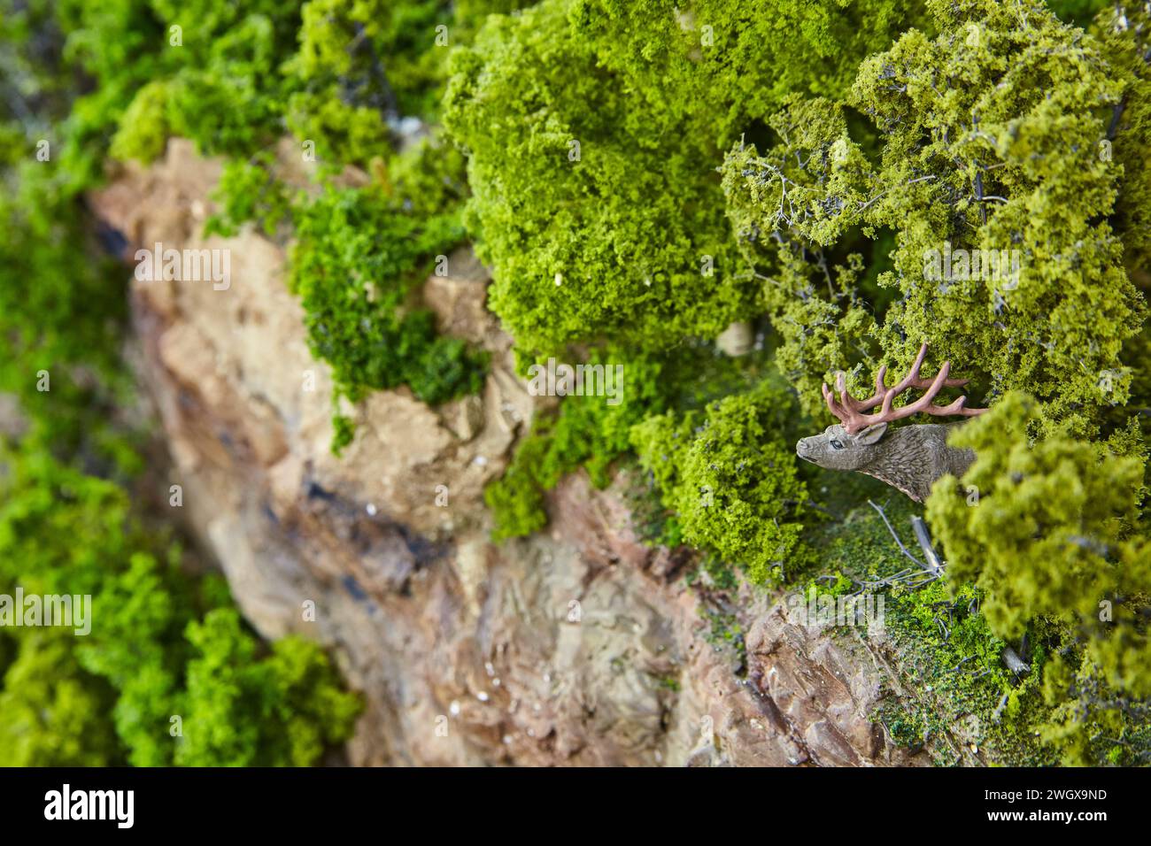 Miniature Deer Figurine in Lush Moss Landscape Stock Photo - Alamy